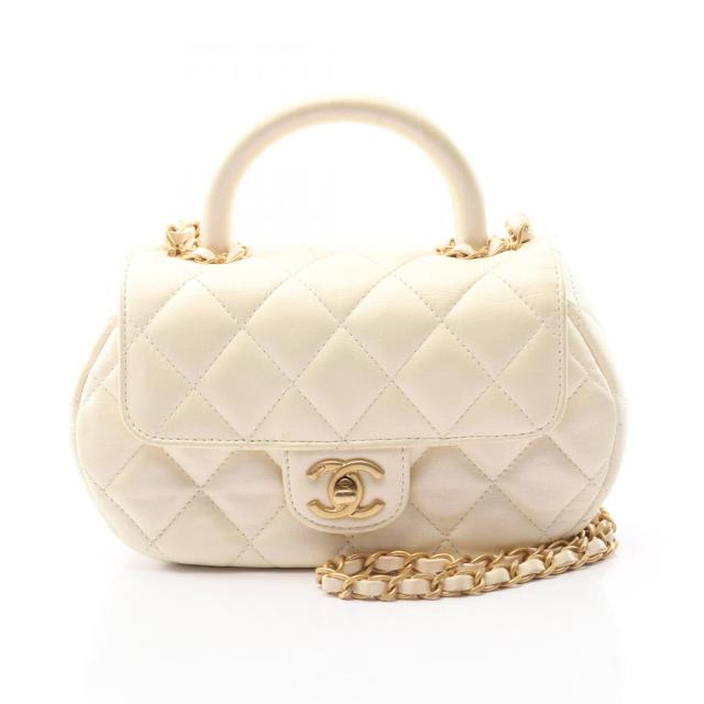 シャネル CHANEL マトラッセ トップハンドル ショルダーバッグ バッグ ラムスキン（羊革） レディース アイボリー系 【中古】