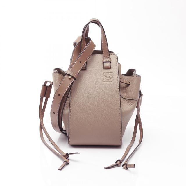 ロエベ LOEWE ハンモック ドローストリングバッグ ミニ ハンドバッグ バッグ レザー レディース ベージュ系 グレージュ 【中古】