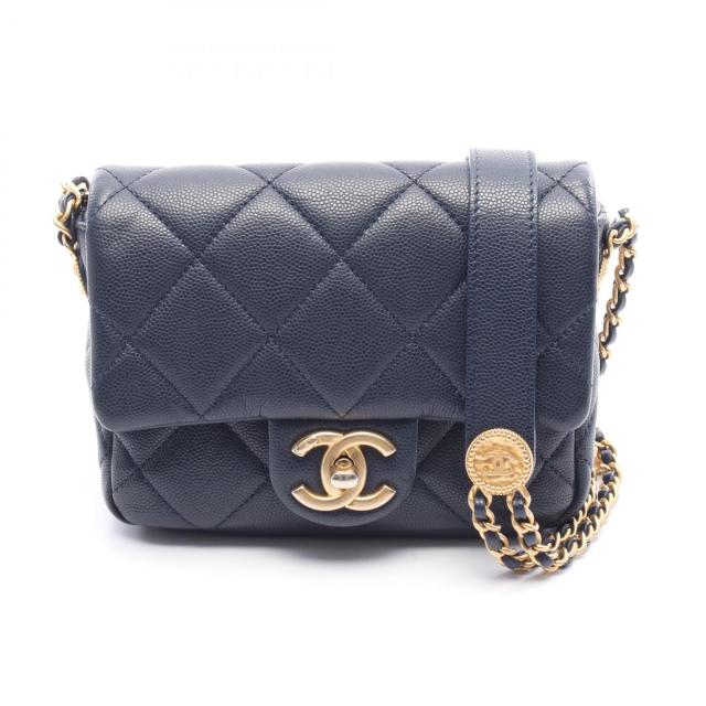 シャネル CHANEL マトラッセ ミニ ショルダーバッグ バッグ カーフ（牛革） レディース ネイビー系 【中古】