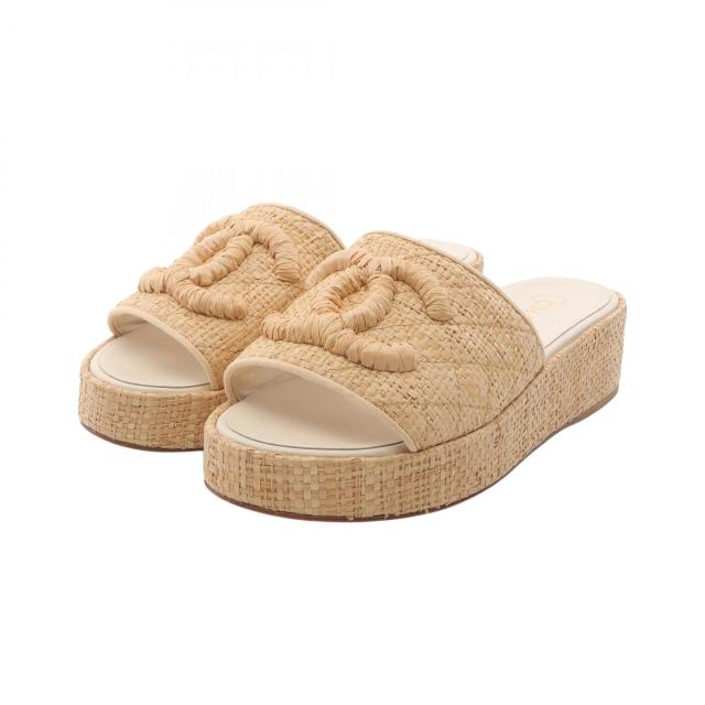 シャネル CHANEL ココマーク サンダル 靴 ストロー レディース ベージュ系 G34750 【中古】