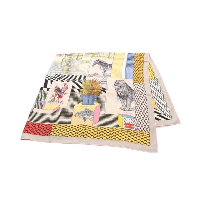 エルメス HERMES カレジェアン カレ140 GRAND THEATRE NOUVEAU スカーフ 衣料品 シルク カシミヤ シルク レディース ベージュ系 / ピンク系 / マルチカラー 【中古】