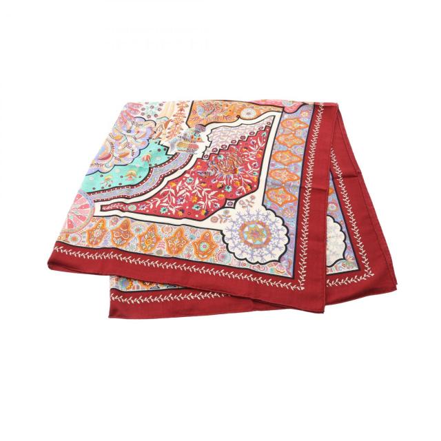 エルメス HERMES カレジェアン カレ140 Aux Partes du Palais スカーフ 衣料品 シルク カシミヤ シルク レディース ボルドー系 / マルチカラー 【中古】
