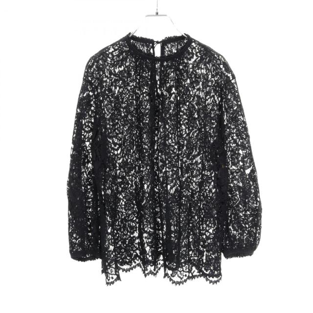 ドゥロワー Drawer レースギャザーバックリボン ブラウス 衣料品 トップス コットン レディース ネイビー系 【中古】