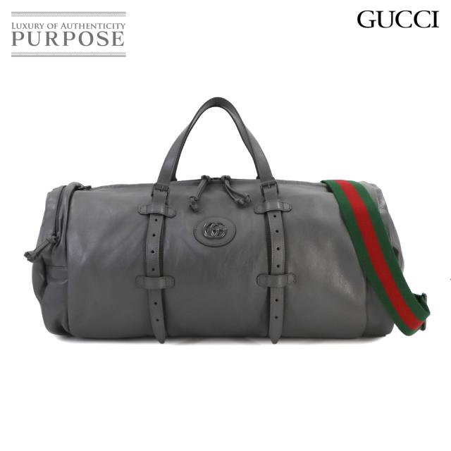 未使用 展示品 グッチ バッグ ダブルG 2way ボストン ショルダー バッグ レザー グレー 725699 メンズ 90239005 【中古】ブランド