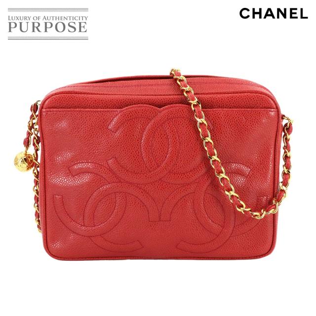 美品 シャネル バッグ トリプルココ チェーン ショルダー バッグ キャビアスキン レザー レッド レディース 90277050 【中古】ブランド