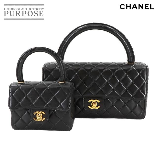 新品同様 シャネル バッグ マトラッセ 親子バッグ ハンド バッグ レザー ブラック ゴールド 金具 レディース 90284805 【中古】ブランド
