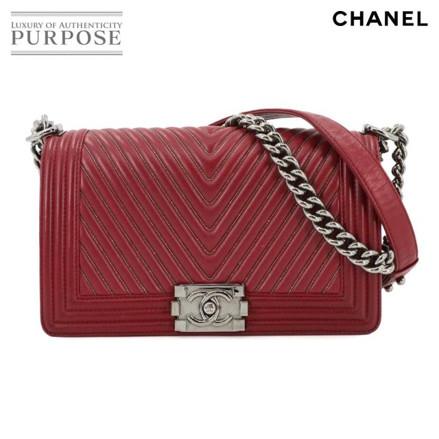 シャネル バッグ ボーイシャネル チェーン ショルダー バッグ レザー レッド A67086 シェブロン レディース 90285023 【中古】ブランド