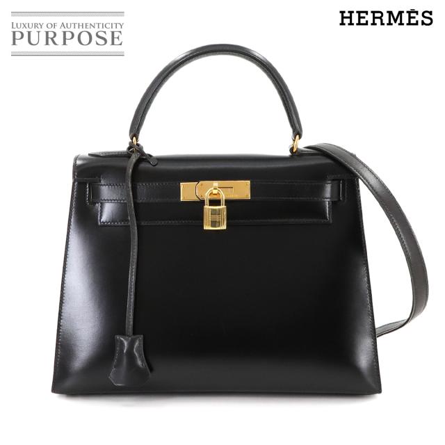 新品同様 エルメス バッグ ケリー 28 ボックスカーフ ブラック 外縫い ハンド ショルダー バッグ レディース 90286425 【中古】ブランド