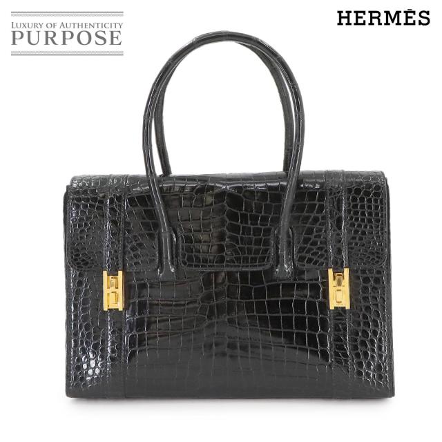 美品 エルメス HERMES クロコダイル ドラッグ 30 ハンド バッグ  ブラック 〇F刻印 ヴィンテージ レディース 90287519 【中古】ブランド