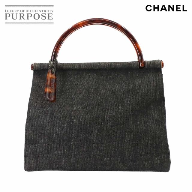 シャネル バッグ べっ甲調 プラスチック ハンドル ハンド バッグ デニム ブラック ヴィンテージ レディース 90291020 【中古】ブランド