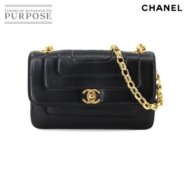 シャネル バッグ ビジュー チェーン ショルダー バッグ ラムスキン ブラック ゴールド 金具 レディース 90294402 【中古】ブランド