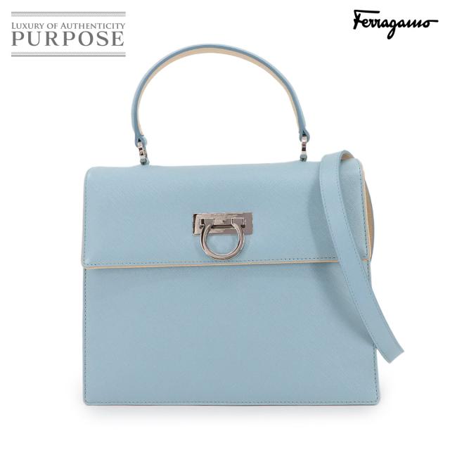 サルヴァトーレ フェラガモ バッグ ガンチーニ ハンド ショルダー バッグ レザー ライトブルー レディース 90301211 【中古】ブランド