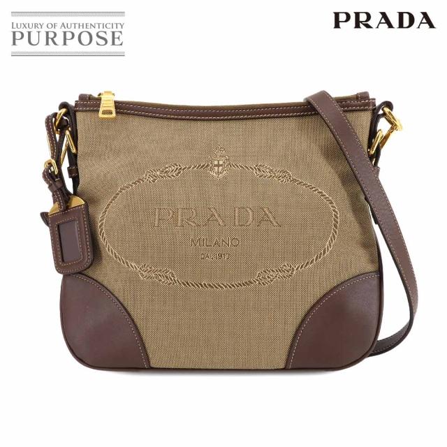 新品同様 プラダ バッグ ロゴ ジャガード ショルダー バッグ キャンバス レザー ベージュ レディース 90301551 【中古】ブランド