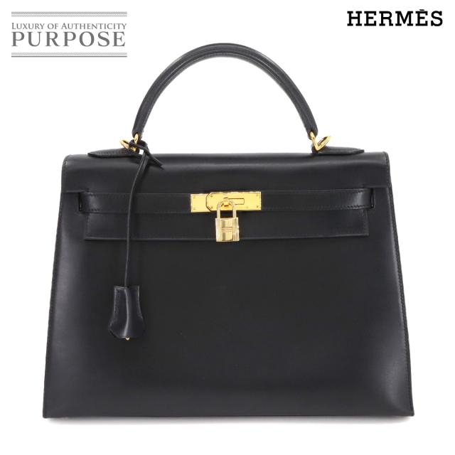 美品 エルメス バッグ ケリー 32 ボックスカーフ ブラック ハンド バッグ 外縫い □F刻印 レディース 90303743 【中古】ブランド