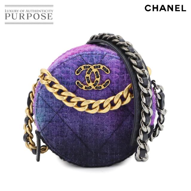 新品同様 シャネル バッグ 19 ラウンド クラッチ チェーン ショルダー バッグ ツイード レザー レディース 90304705 【中古】ブランド