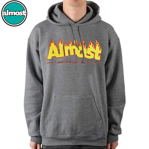 オルモスト ALMOST スケボー パーカー FLAMING LOGO HOODIE プルオーバー チャコール ヘザー NO15