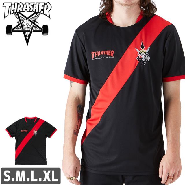 THRASHER スラッシャー Tシャツ US規格 スケボー メンズ 半袖 FUTBOL JERSEY ブラック サッカージャージ NO107