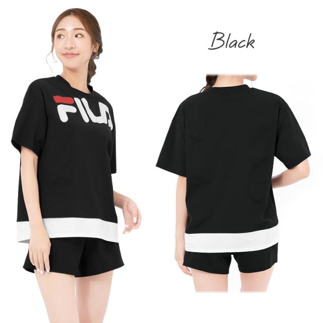 FILA フィラ 4点セット 水着 フィットネス レディース 半袖 フィットネス水着 マルチウェア 体型カバー 《レビュー記入で送料無料》UVカット LL 2L L M ぽっちゃり 20代 30代 40代 50代 60代 ママ ミセス シンプル 324601