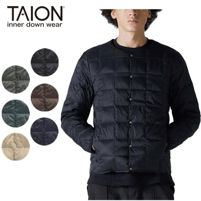 タイオン TAION インナーダウン ダウンジャケット ベーシック クルーネック ボタン  軽量 防寒 TAION-104