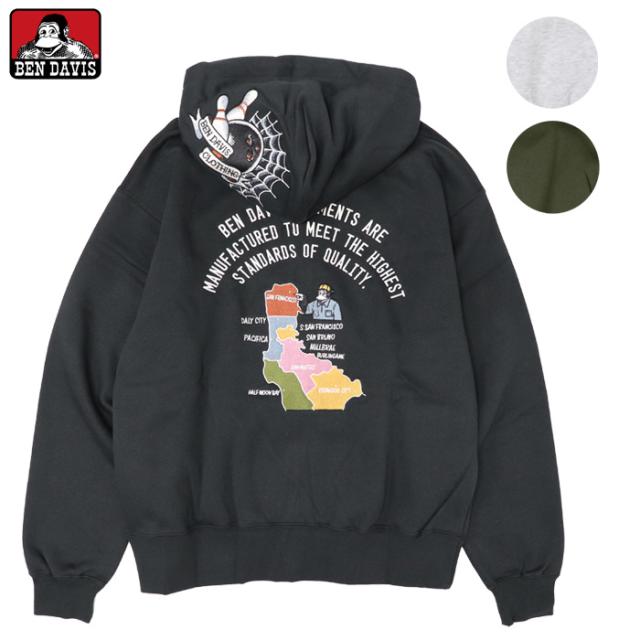 ベンデイビス パーカー ジップパーカー ダブルジップ 短丈 刺繍 長袖 ベンデービス / ベン デイビス BEN DAVIS SOUVENIR ZIP HOODIE (SA)