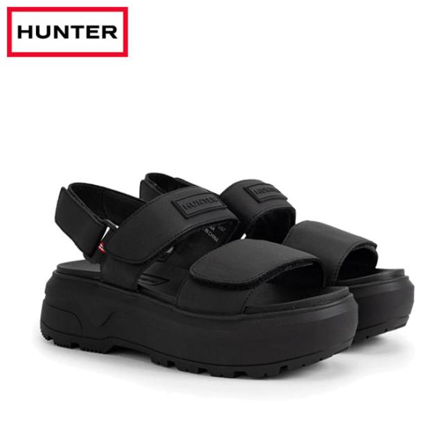 ハンター サンダル レディース スポーツサンダル ストラップ ミュール 2Way ブラック 黒 厚底 Hunter U CITY REBEL LEATHER HEEL STRAP SANDAL UFD3110LEA-BLK