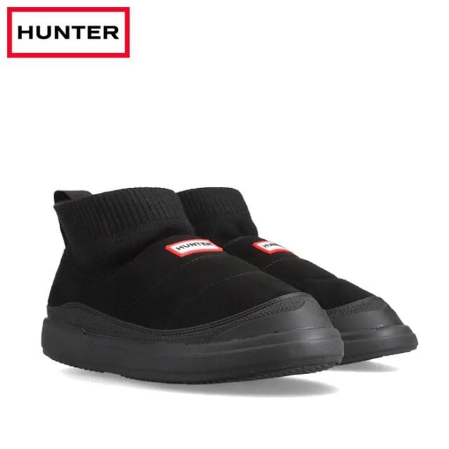 ハンター ブーツ レディース イン/アウト ビーガン スエード ニッテッド カフ スリッポン ルームシューズ 防寒ブーツ ブラック 撥水 Hunter UFS7115REN-BLK