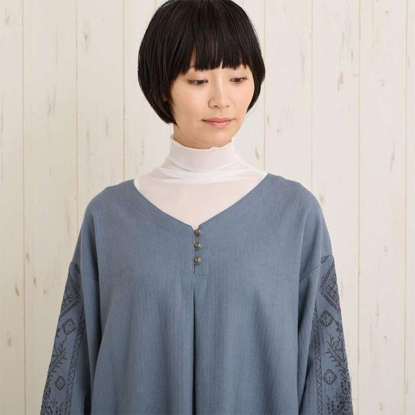 刺繍 チュニック ワンピ ヘリンボーン秋冬 ロング ワンピース おしゃれ