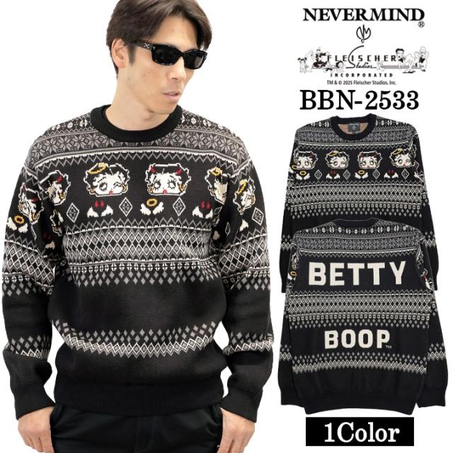 BETTY BOOP NEVERMIND JACQUARD KNIT PULLOVER SWEATER ベティー ネバーマインド コラボ ジャカード ニット プルオーバー セーター bbn-2533