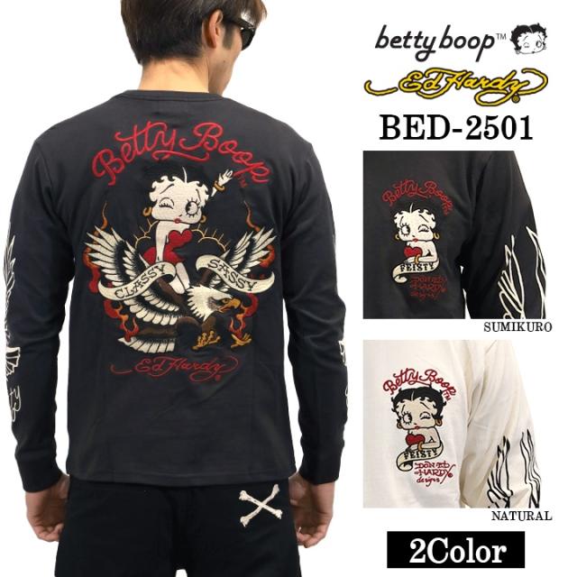 Ed Hardy×BETTY BOOP エドハーディー ベディ コラボ 天竺 刺繍 ロンTEE 長袖Tシャツ bed-2501