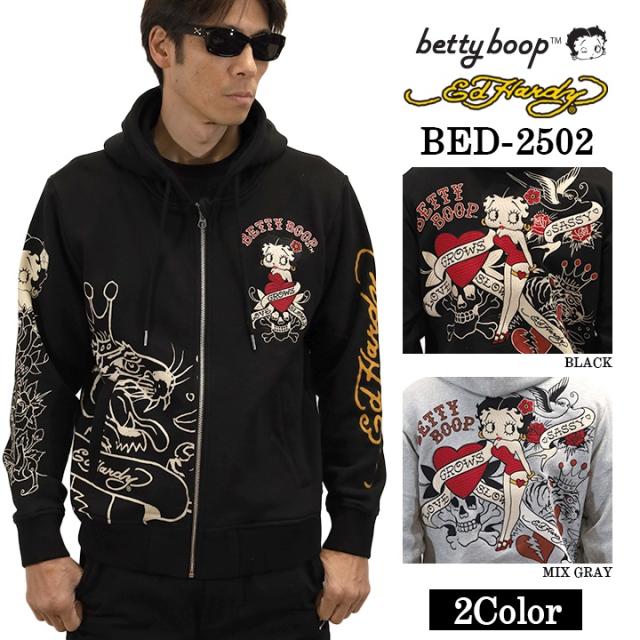 Ed Hardy×BETTY BOOP エドハーディー ベディ コラボ 裏毛 刺繍 フルZIP パーカー bed-2502