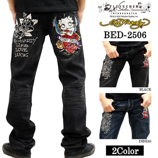 Ed Hardy×BETTY BOOP エドハーディー ベティ コラボ 刺繍 デニムパンツ ジーンズ ボトム bed-2506