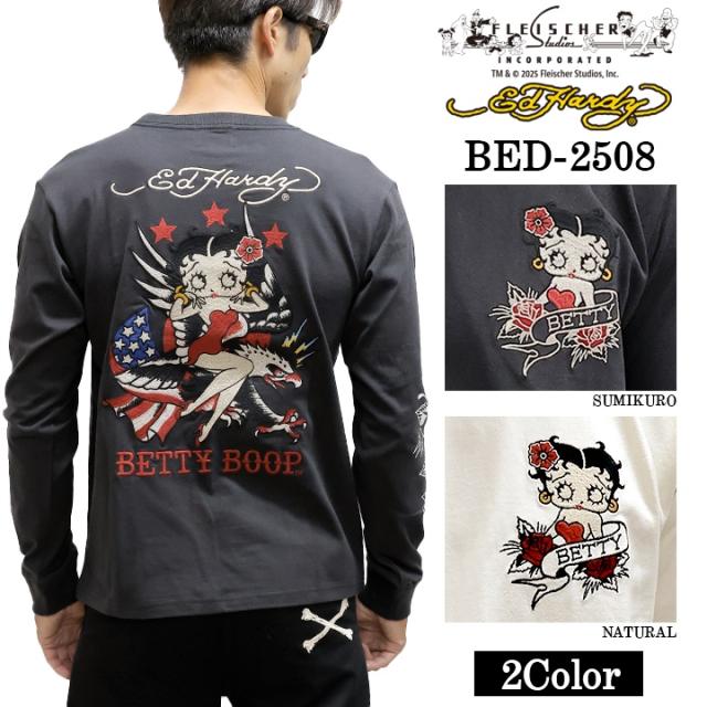 Ed Hardy BETTY BOOP TEE L/S T-SHIRT エドハーディー ベディ コラボ 天竺 刺繍 ロンTEE 長袖Tシャツ bed-2508