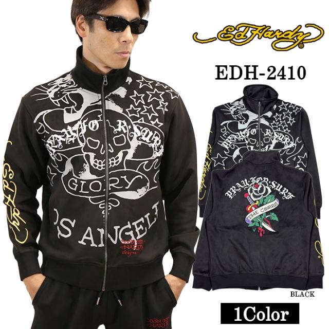 Ed Hardy エドハーディー 刺繍プリント 起毛 プレーティング ZIP HI メンズ edh-2410