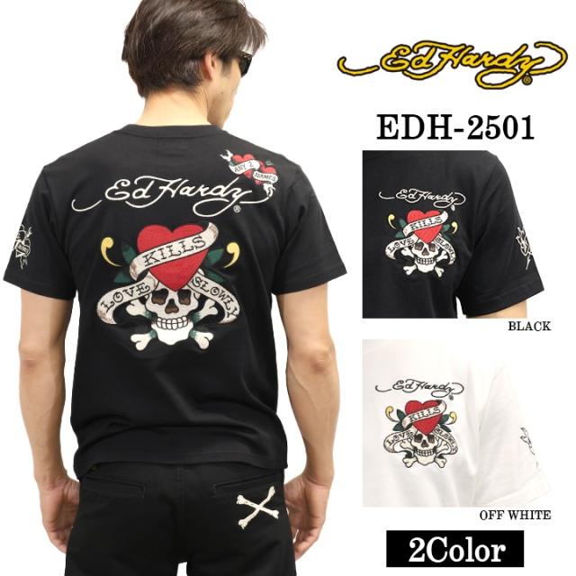 Ed Hardy エドハーディー 刺繍プリント 天竺 半袖Tシャツ メンズ ロンTEE edh-2501