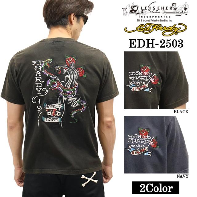 Ed Hardy エドハーディー 刺繍プリント 天竺 フロスト加工 半袖Tシャツ メンズ ロンTEE edh-2503