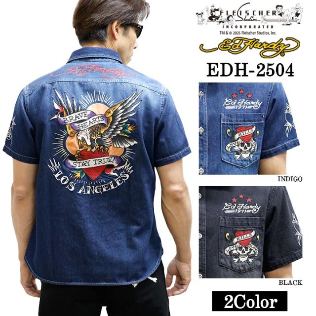 Ed Hardy エドハーディー 刺繍プリント 天竺 半袖シャツ メンズ ロンTEE edh-2504