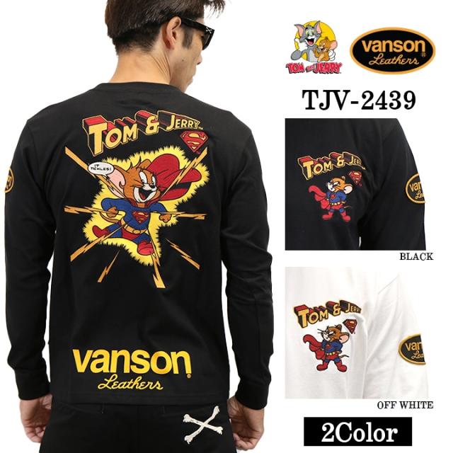 VANSON×TOM&JERRY Warner BROS.ワーナー100周年記念 バンソン トムとジェリー スーパーマン コラボ 天竺 長袖Tシャツ ロンTEE tjv-2439