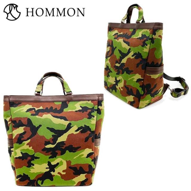 ホンモン コーデュラ/カーフ 2WAY バックパック 迷彩 メンズ レディース 革 日本製 HMK-91570 HOMMON HAKATA