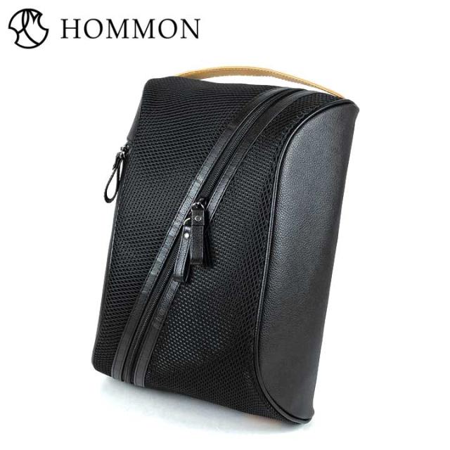 ホンモン 撥水カーフ シューズケース ブラック HMK-ZB0773 高級 日本製 ファスナー HOMMON HAKATA