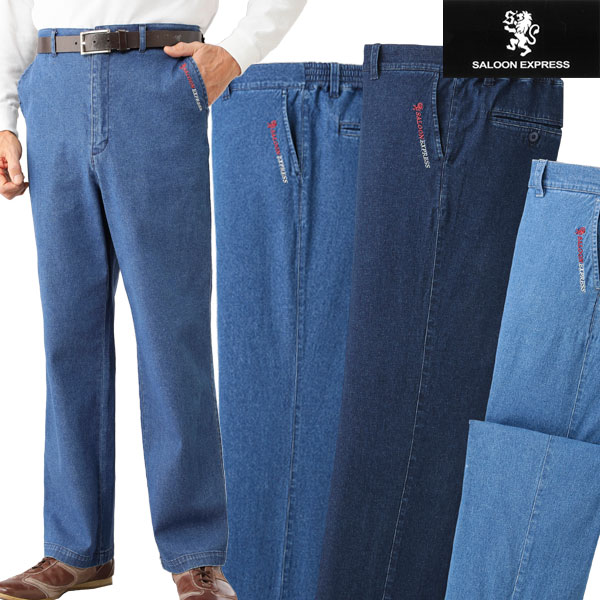 SALOON EXPRESS サルーンエクスプレス 刺繍入りストレッチデニムパンツ 同サイズ3色組 選べる股下 40代 50代 60代 AS-0500-SAI