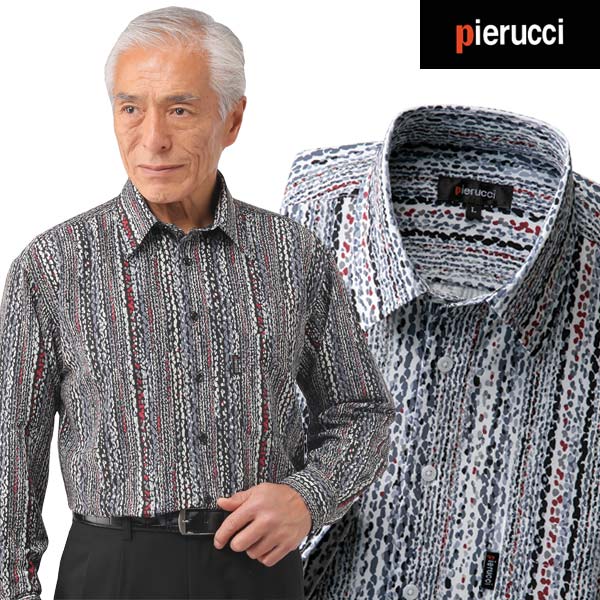 Pierucci ピエルッチ おしゃれ柄長袖シャツ 同サイズ2色組 ストライプ柄シャツ メンズ 春夏秋 40代 50代 60代 GV-052-SAI