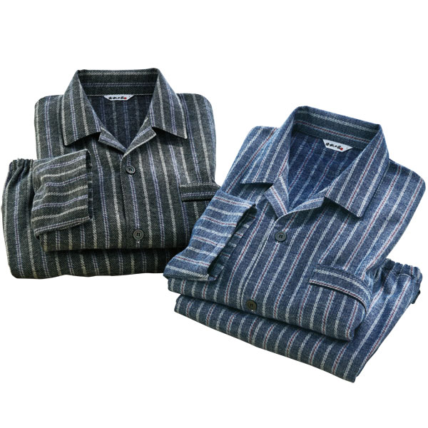 日本製柔コットンカルゼ無撚糸起毛パジャマ 播州織 快眠寝間着 メンズ 秋冬春 40代 50代 60代 958178