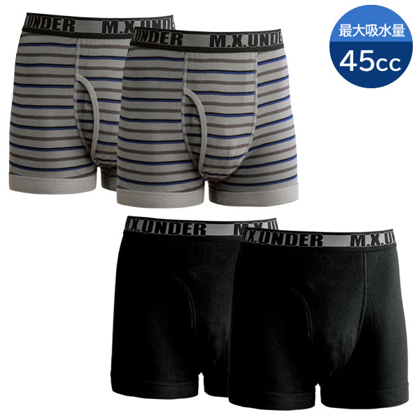 吸水パッド付ボクサーパンツ 同サイズ4枚組 最大吸水量45cc 尿漏れ対策 チョイ漏れ防止 抗菌防臭 いつでも安心 メンズ 40代 50代 60代 955419