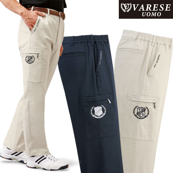 VARESE UOMO ヴァレーゼ・ウォモ カーゴパンツ 同サイズ2色組 選べる股下 吸汗速乾 ストレッチ 脚長すっきりシルエット メンズ 春夏秋 40代 50代 60代 958313