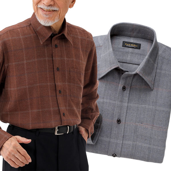 PAUL MILLER ポール・ミラー ウール混カジュアルシャツ 同サイズ2色組 メンズ 秋冬春 40代 50代 60代 378-62200K-HA