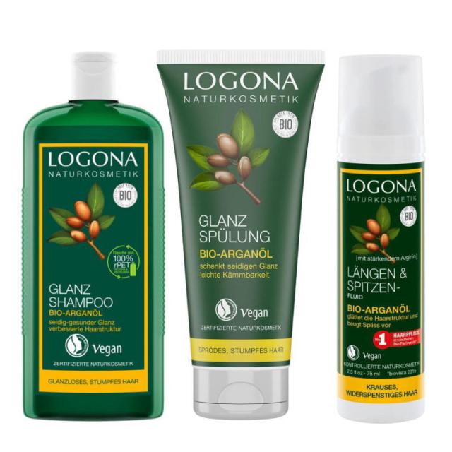 LOGONA ロゴナ　アルガン　シャイン シャンプー(250ml) ヘアコンディショナー(200ml)シャイン　ヘアフリュイド(75ml)計3点セット