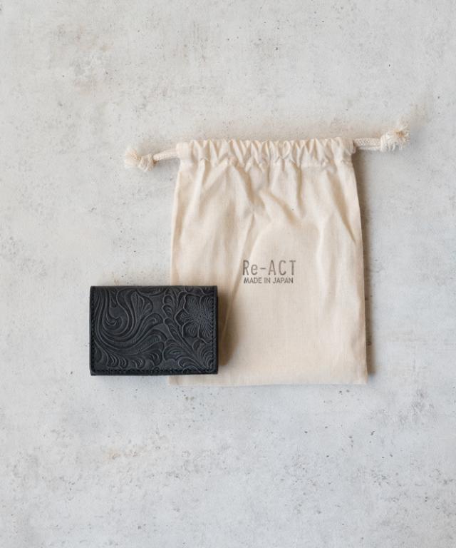 Re-ACT リアクト Flower Embossing Leather Three Fold Mini Wallet