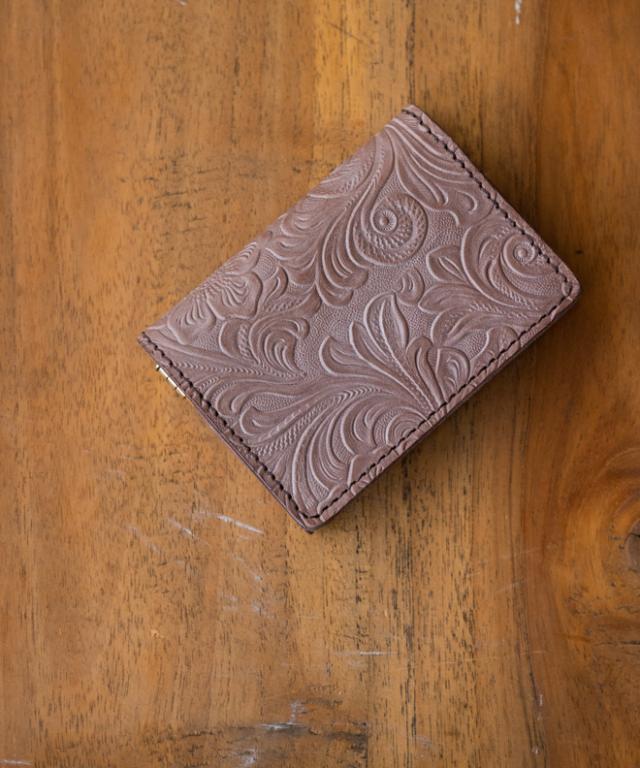 Re-ACT リアクト Flower Embossing Leather Three Fold Mini Wallet