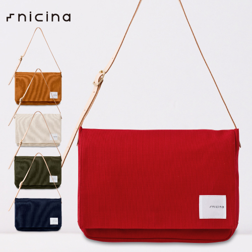 nicina (ニシナ) ショルダーバッグ M 使って気付く築く／信頼感。 キャンバス 帆布 レザー バッグ 日本製 メンズ レディース ユニセック