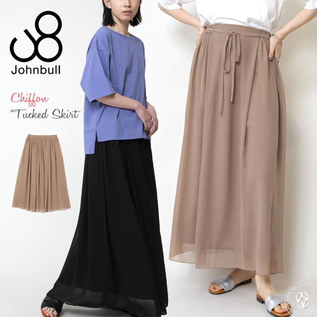 ロングスカート ジョンブル Johnbull レディース シフォンタックスカート ak773 マキシスカート シアー ウエストゴム仕様 ふんわりシルエット ギャザー urbene アーベン JOHN BULL 普段使い 実用的 2025年